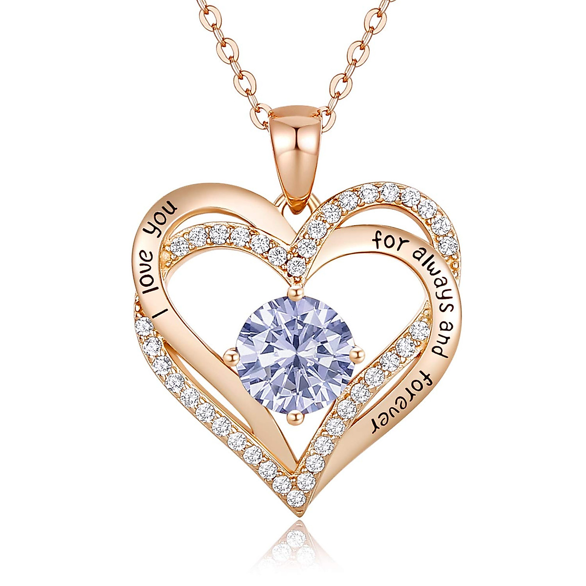 CDE Forever Love Heart Necklaces for Women, Wedding Anniversary, Birthday Gift for Wife, S925 Silver Jewelry with Birthstone Pendant, Ideal Chrismas Valentine's or Mothers Day Gifts for Her