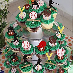 24 PCS Baseball Cupcake Toppers Glitter Baseball Players Sports Theme Cupcake Picks Baseball Sport Theme Baby Shower Kids Birthday Party Cake Decorations Supplies