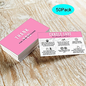 Handmade Candle Care Instruction Card, Card, for Makers Soy Bees Wax Coconut Essential Oils Black with White, 50 Pack 3.5 x 2 inches (Pink)
