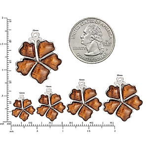 925 Sterling Silver Natural Koa Wood Inlay Hibiscus Flower Necklace Pendant, Hawaiian Tropical Design Jewelry, Hypoallergenic for Sensitive Skin, with 18" Box Chain (25mm)