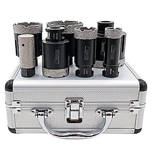 SHDIATOOL Diamond Core Drill Bits Set Hole Saw Kit for Porcelain Tile Ceramic Marble Brick Vacuum Brazed Cutter 7-Piece (25/35/45/51/65/76mm)+25mm Finger Bits