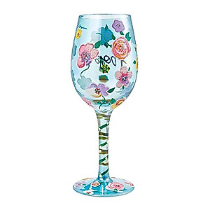 Enesco Designs by Lolita Hope Floral Hand-Painted Artisan Wine Glass, 15 Ounce, Multicolor