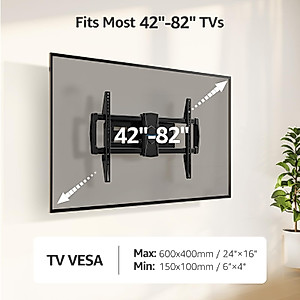 MOUNTUP Full Motion TV Wall Mount for Most 42-82 inch TVs, Wall Mount TV Bracket with Articulating Swivel and Tilt, TV Mount Max VESA 600x400mm, Holds up to 100lbs Fits 16" Studs MU0028