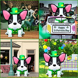 zukakii 5Ft St. Patrick's Day Inflatable Outdoor Decoration Blow Up French Bulldog Wearing Lucky Shamrocks Hat with LED Lights St Patricks Day Decorations Yard Garden Lawn Home Party Indoor