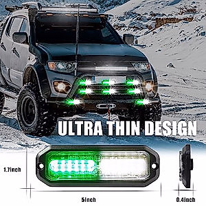 WINECO Green White led Strobe Lights for Trucks, Emergency Strobe Lights Kits for Construction Vehicles LED Surface Mount Grill Grille Light Flashing Warning Lights with Digital Controller 12 LED