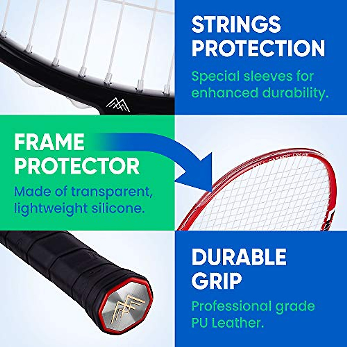 MATTCOT Badminton Set of 2 Rackets – 2 Carbon Fiber Rackets, 3 Badminton Birdies, 2 Sweatbands, Overgrip Tape, Frame Protector Tape, Portable Case – Outdoor Family Games & Pro Racket Sports By MATTCOT