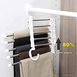 News_Inter 5pc Pants Hangers Space Saving Non-Slip Clothes Organizer, 5 in 1 Multifunctional Layered Pants Rack for Trousers Scarf and Travel Storage (Silver - 5 pc)