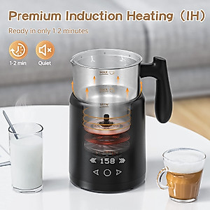 Secura Coffee Milk Frother, 5-IN-1 Electric Milk Steamer with Detachable Stainless Steel Jug Automatic Hot/Cold Foam & Hot Chocolate Maker with LED Touch Screen, Temperature Display, Induction Heating