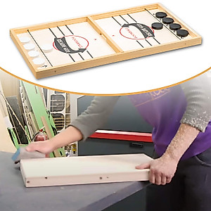 PUBGAMER Fast Puck Game, Sling Games Fast Puck Table Game Paced Puck Winner Wood Board Sport Toys (Large Size Suitable for Family & Friends), Come with Spare Piece and Spring Rope