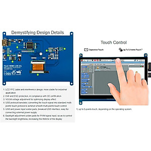 for Raspberry Pi 7inch HDMI LCD (C) Rev4.1, 7" 1024×600 Capacitive Touch Screen IPS Display Monitor for Raspberry Pi 4B/3B+/3B/2B/B+/A+/Zero W/WH/BeagleBone Black/Banana Pi, PC Windows 10/8.1/8/7