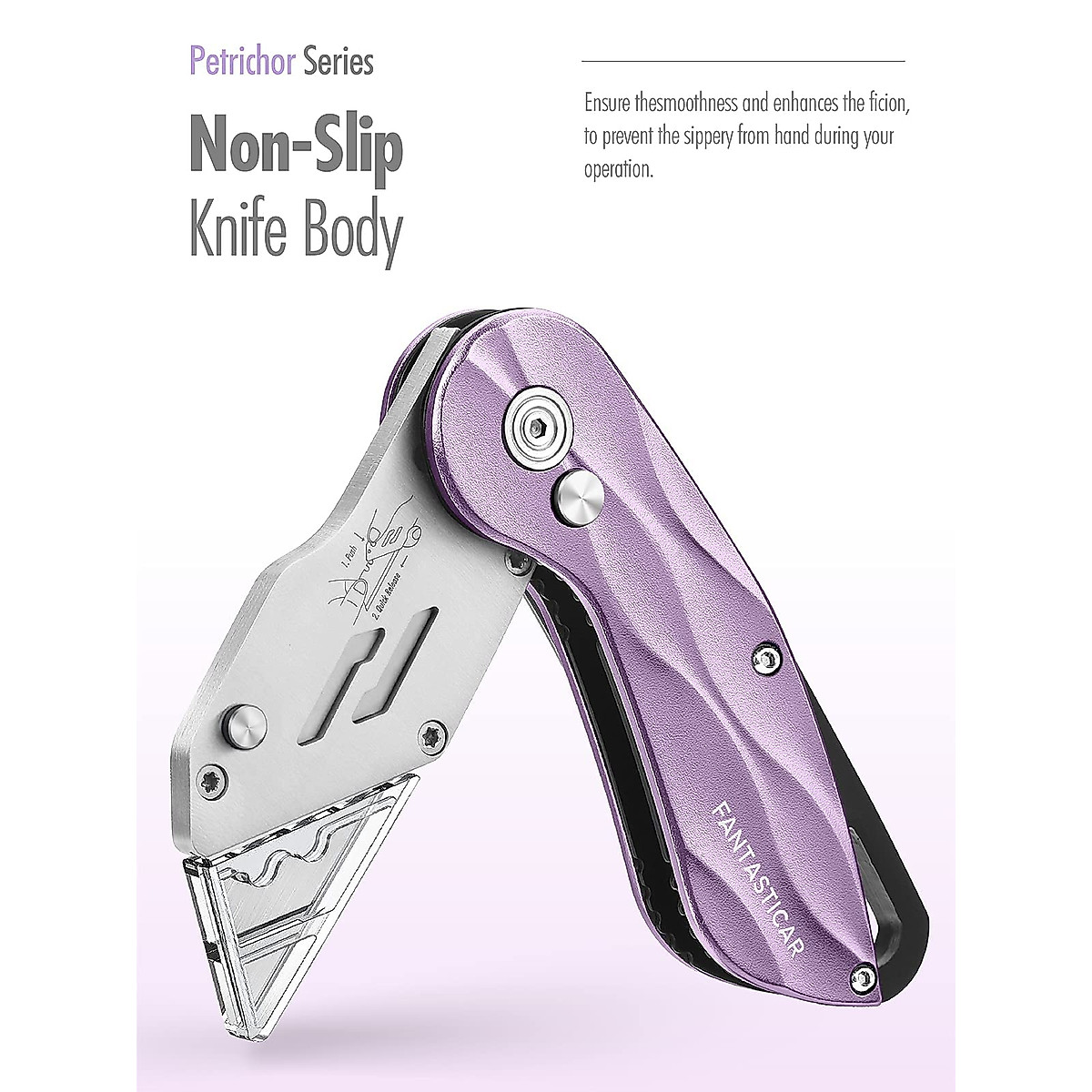 FantastiCAR Fancy Folding Utility Knife Box Cutter Set with Extra Blades (Blue and Purple), Metal Handle