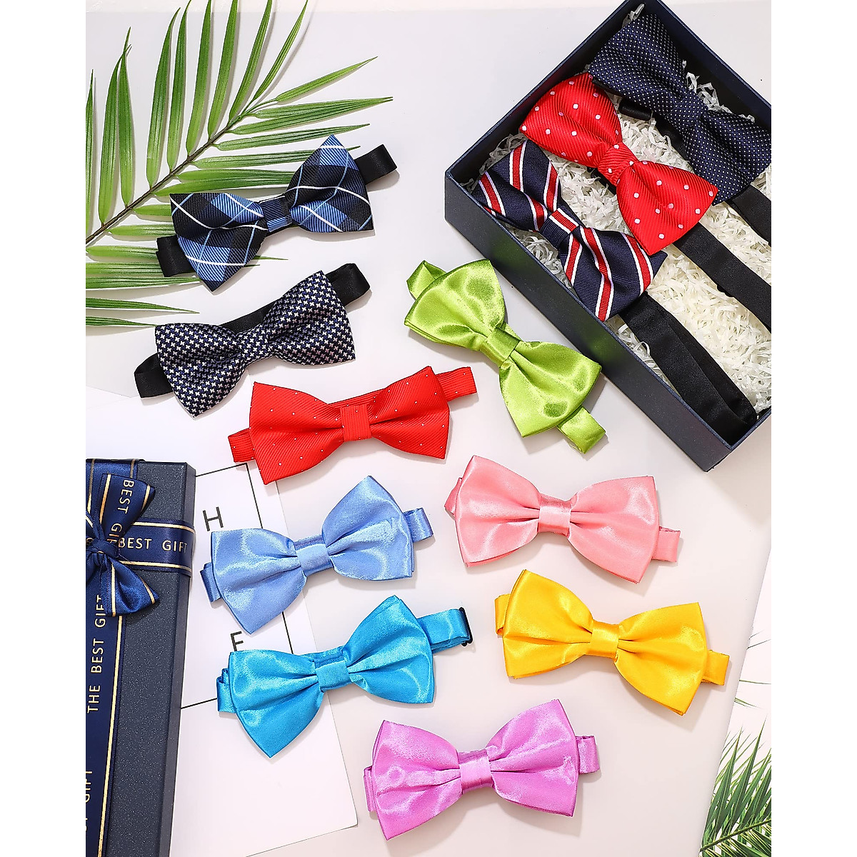 48 Pcs Bow Ties Bulk Elegant Pre Tied Bow Ties Formal Tuxedo Bowties Set with Adjustable Neck Band for Men Boys (Vivid Colors, Elegant Style)