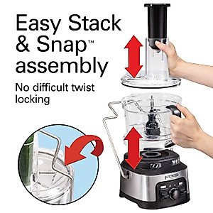 Hamilton Beach Professional Stack & Snap Food Processor & Veggie Spiralizer for Slicing, Shredding and Kneading, Extra-Large 3" Feed Chute Fits Whole Vegetables, 12 Cups, Stainless Steel (70815)