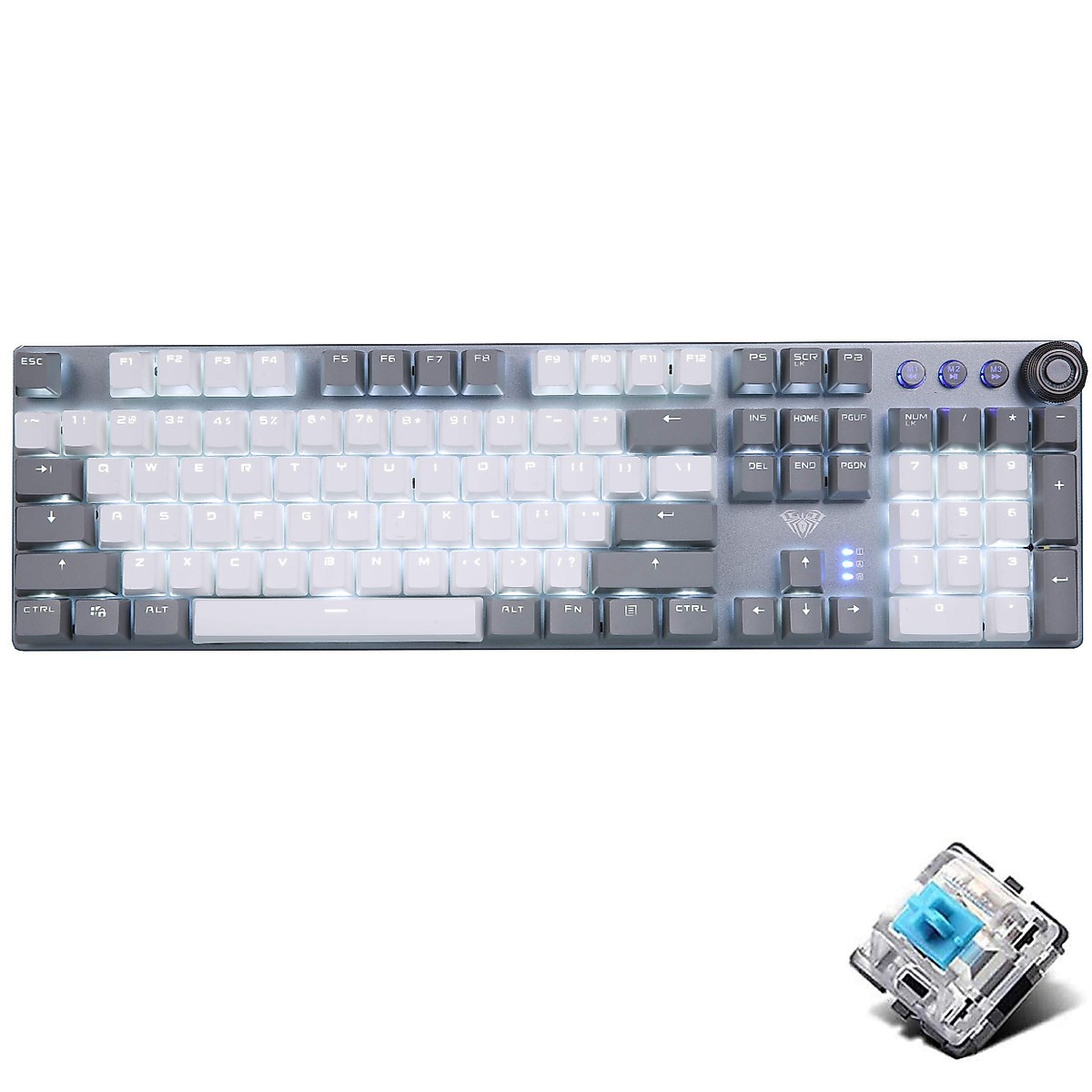 CCTECH Chichen Mechanical Gaming Keyboard,USB Wired,Magnetic Wrist Rest,Pure White Backlight Classic Keycaps,for Gaming,Office and Home,Dedicated Media Keys. (Black)