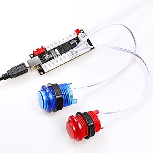 Hikig 2 Player led arcade buttons and joysticks DIY kit 2x joysticks + 20x led arcade buttons game controller kit for MAME and Raspberry Pi - Red + Blue Color