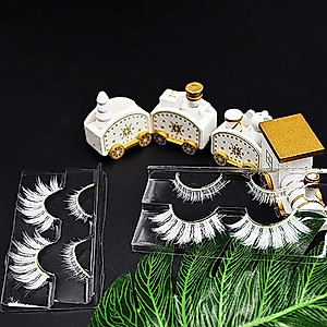 AUGENLI Halloween White False Lashes Extension Tools Japanese Anime Cosplay Natural Makeup Looking Masquerade Party Eye Lashes (01A)