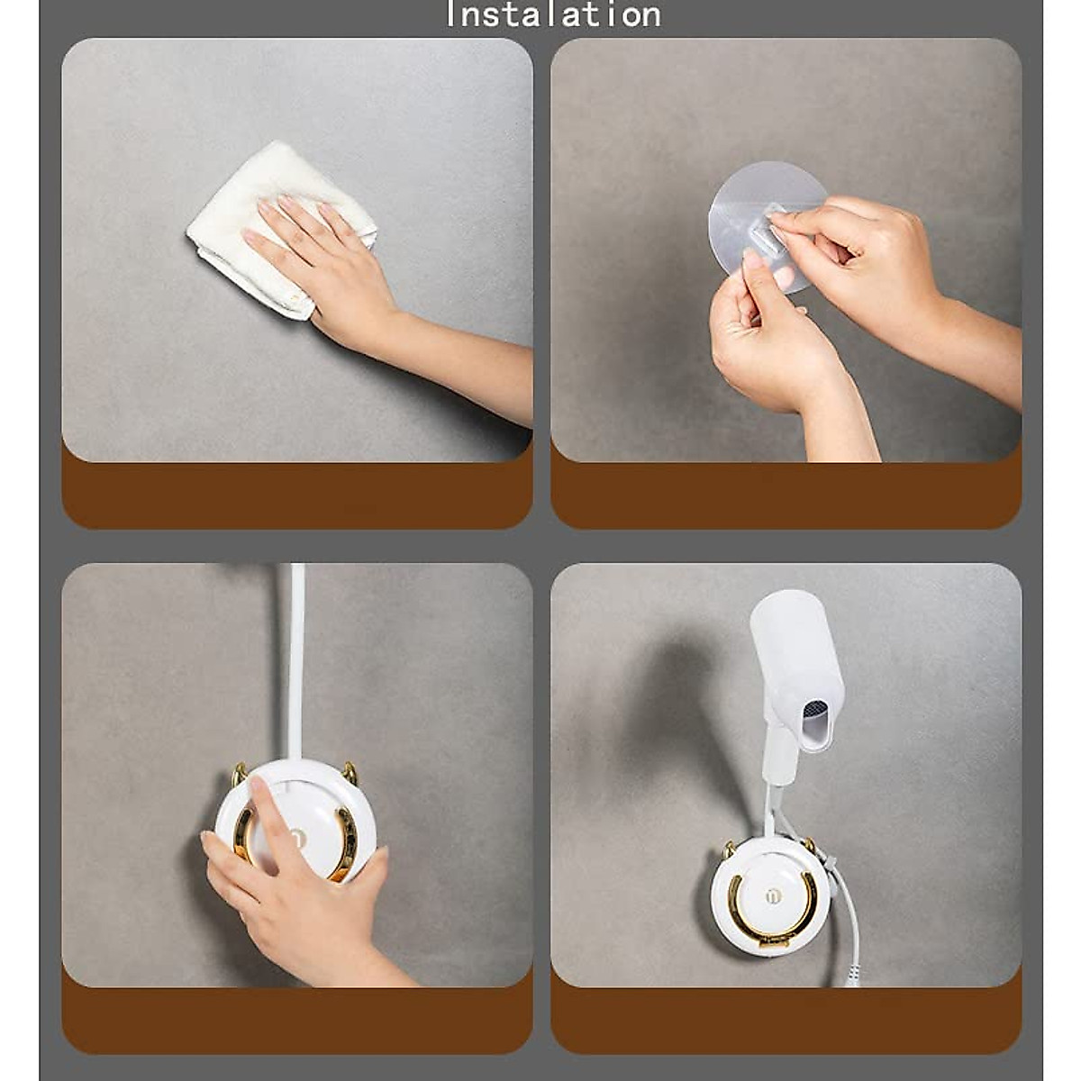 JARPSIRY 360° Adjustable Hands Free Hair Dryer Holder, Wall Mounted Blow Dryer Stand Rack with Cable Hanger, Flexible Lazy Hair Dryer Holder Bathroom Organizer