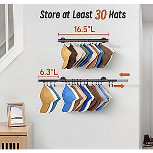AOODA Adjustable Hat Rack for Wall, Hold up to 30 Caps Hat Organizer for Baseball Caps, Metal Wall Mounted Hat Holder Hanger for Closet, Bedroom, Set of 2, Black