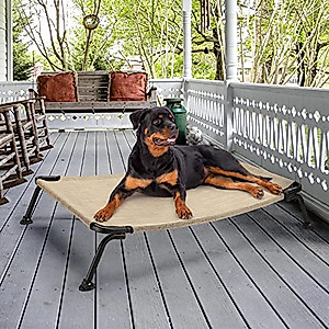 Veehoo Curved Cooling Elevated Dog Bed, Black Frame Outdoor Raised Dog Cot, Chew Proof Pet Bed with Washable & Breathable Textilene Mesh, Non-Slip feet for Indoor & Outdoor, X Large, Beige Coffee