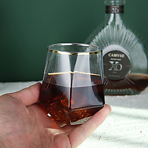 Brittany 40pcs Stemless Plastic Wine Glasses 12 oz Diamond Plastic Cups Crystal Clear Gold Rim Glasses for Whiskey, Cocktails, Juice, Trendy & Modern Stemware Suit for Birthday, Party, Wedding