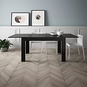 Mobili Fiver, Easy, Extendable Dining Table, 55.1(86.6) x35.4 in, Ashwood Black, Made in Italy