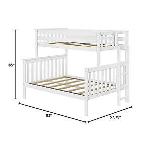 Max & Lily Bunk Bed, Twin-Over-Full Bed Frame for Kids with Ladder on End, White