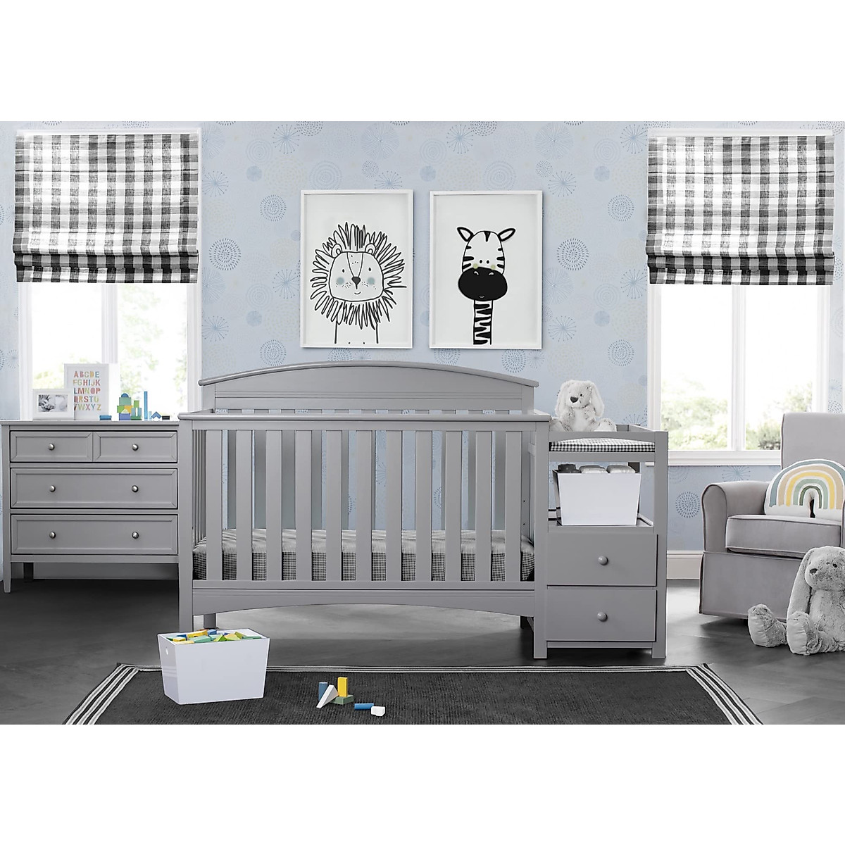 Delta Children Abby Convertible Crib 'N' Changer + Changing Pad and Cover [Bundle], Grey