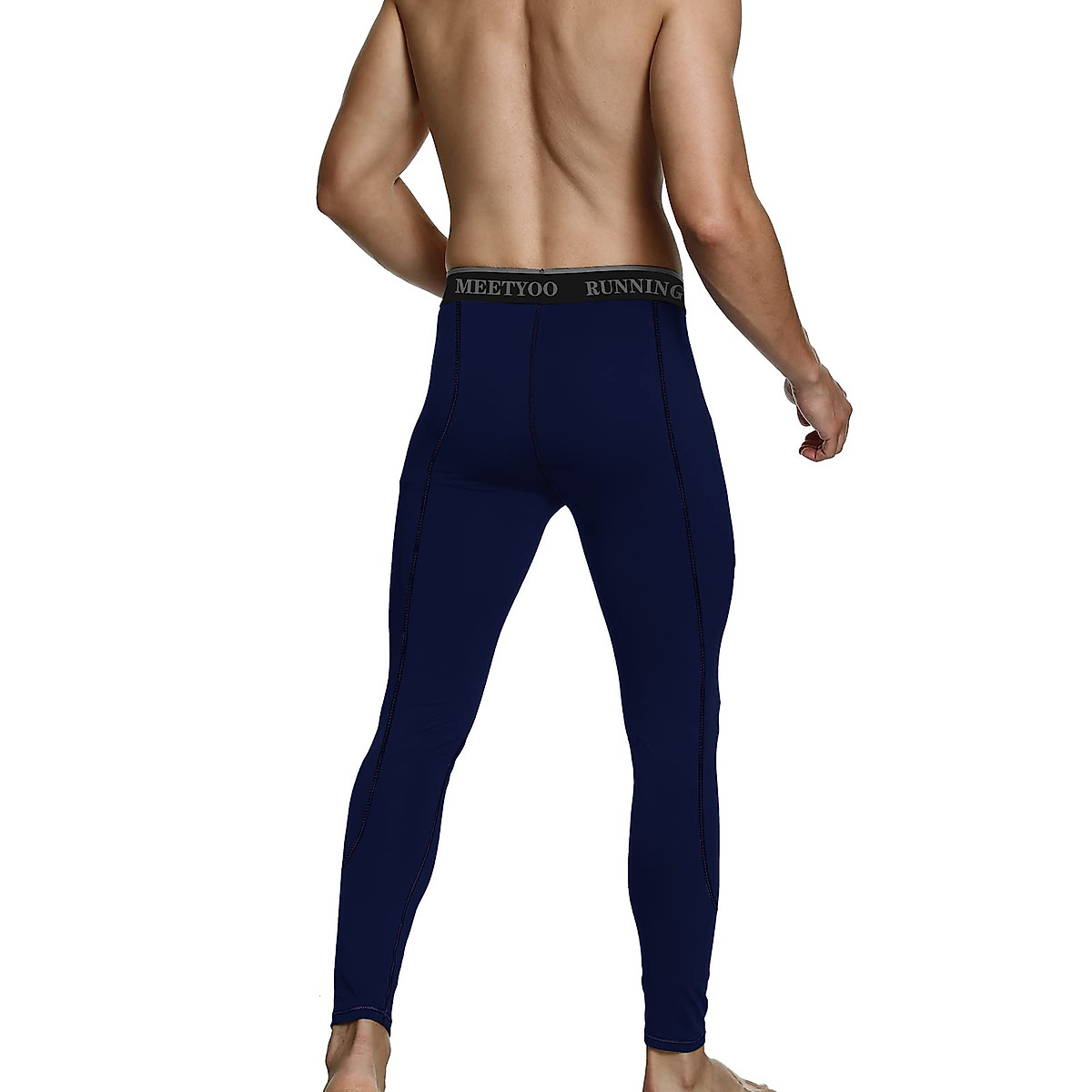 MEETYOO Men's Standard Compression Pants, Cool Dry Sports Workout Running Tights Leggings, Navy Blue, Large