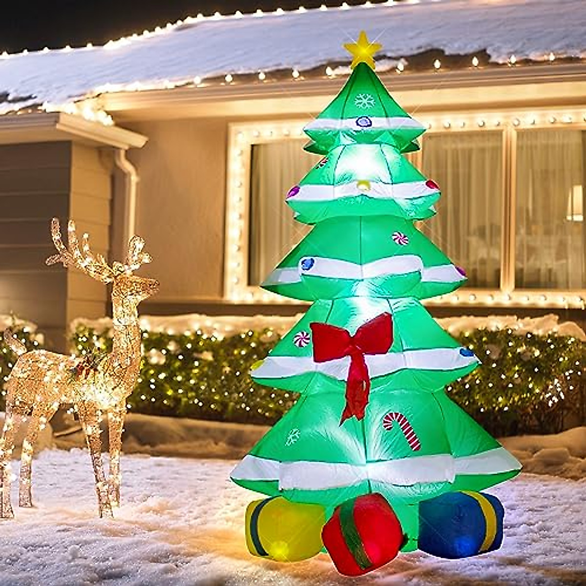 6 Foot Christmas Inflatable Christmas Tree with Gift Box Decoration with LED Lights,Cute Blow up Christmas Tree Indoor Outdoor Decoration - WM - 22
