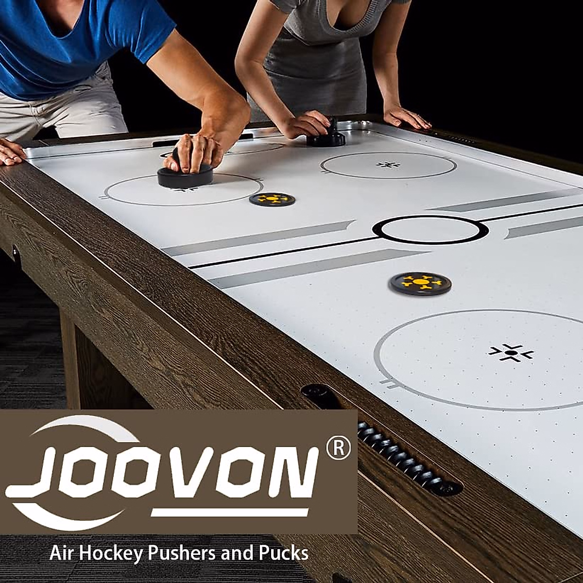 Joovon Air Hockey Pushers and Air Hockey Pucks, Non-Slip Strikers and Dynamic Pucks for Air Hockey Table Game for Adults,Replacement for 7ft and 8ft Fullsize Tables (Red and Blue with 2.95" Pucks)
