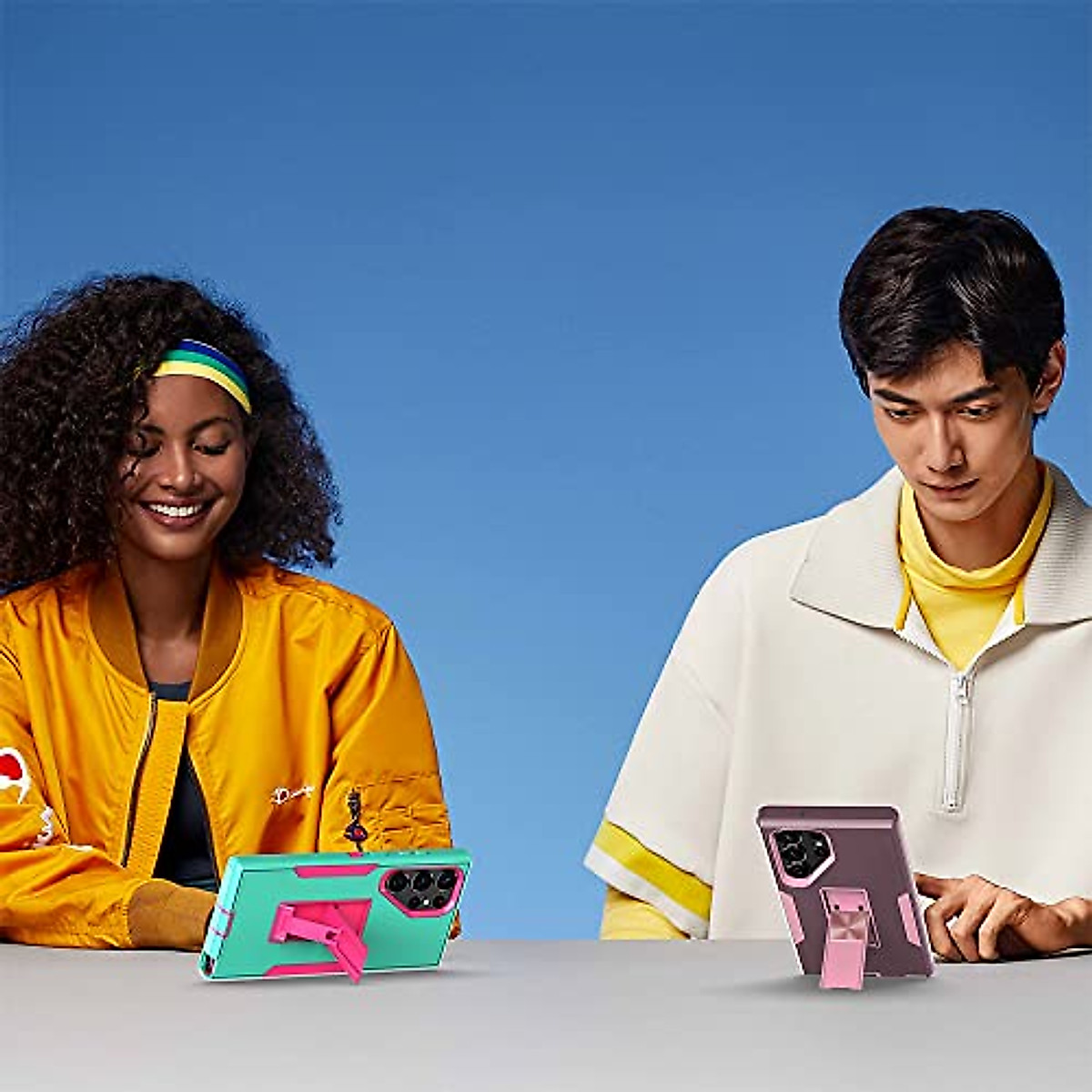 Showdd Designed for Samsung Galaxy S23 Ultra Case with Stand, Drop Protection Work with Magnetic Car Mount, Dustproof,No Fading, No Yellowing,for Men Women, Purple Rose Gold