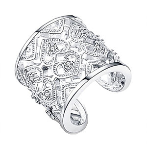 Naivo Retro Europe Style Rose Gold Plated Hollow Hears White Zircon Resizable Band Ringe (silver)