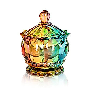 Joeyan 6 oz Colorful Embossed Glass Jars with Lid - Crystal Glass Candy Dishes - Iridescent Candy Jars Jewelry Box for Wedding, Party, Buffet Decorative