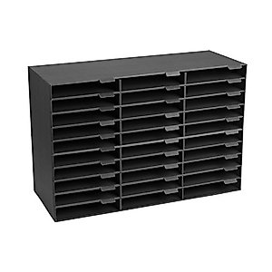 Adir File Sorter Literature Organizer - Mail Vinyl Craft Paper Storage Holder Corrugated Cardboard for Office, Classrooms, and Mailrooms Organization (30 Slots, Black)