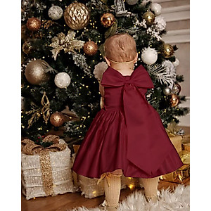 6M-8T Baby Girl Big Bowknot Birthday Pageant Dress Toddler Party Tutu Gown Baptism Dresses Burgundy 70