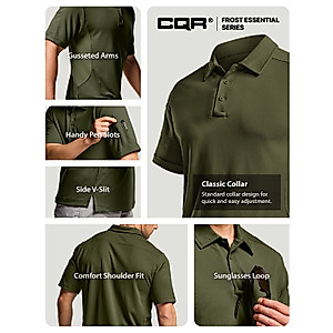 CQR Men's Polo Shirts, Tactical Short Sleeve Golf Performance Shirts, Lightweight Dry Fit UPF 50+ Pique, Frost Essential Army Green, X-Large