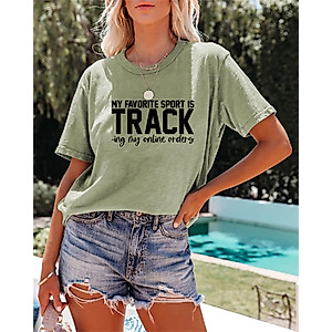 Funny Short Sleeve Shirts for Women Graphics Tees My Favorite Sport is Track -ing My Online Orders Cute Letter Tshirt Tops