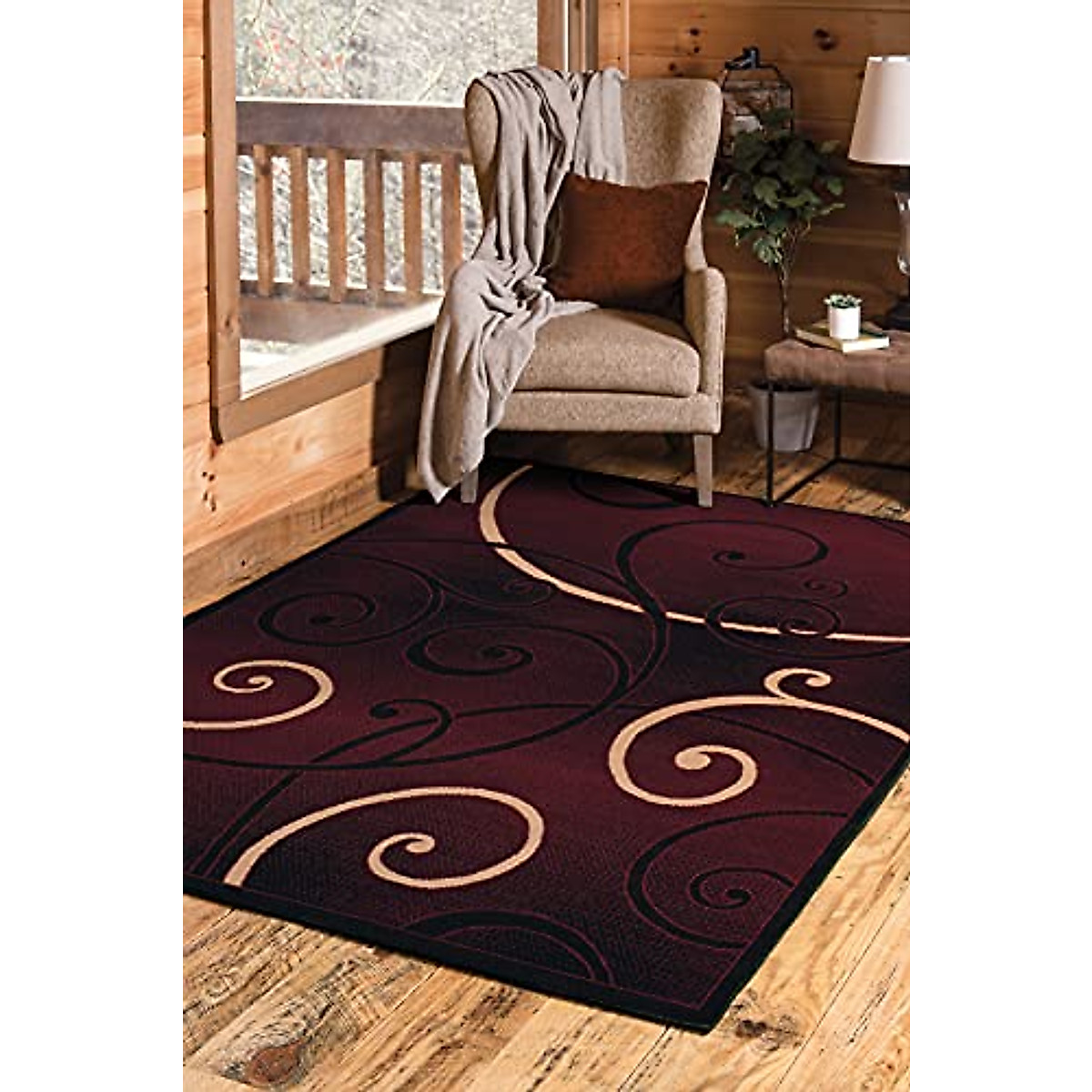 United Weavers Dallas Bangles Accent Rug – Burgundy, 5x8, Modern Indoor Rug with Scrollwork Pattern and Jute Backing