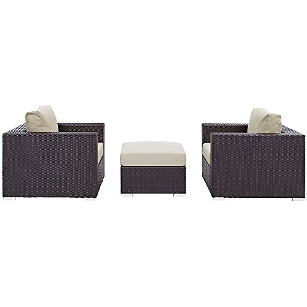 Modway Convene Wicker Rattan 3-Piece Outdoor Patio Furniture Set in Espresso Beige