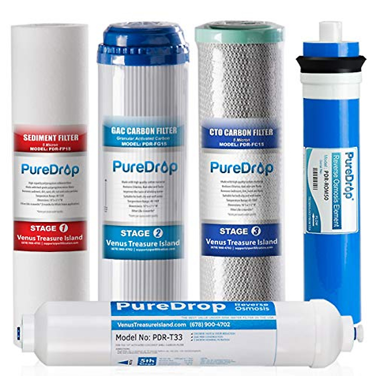 PureDrop PDR-F5-50 Replacement Water Filter Pack, White