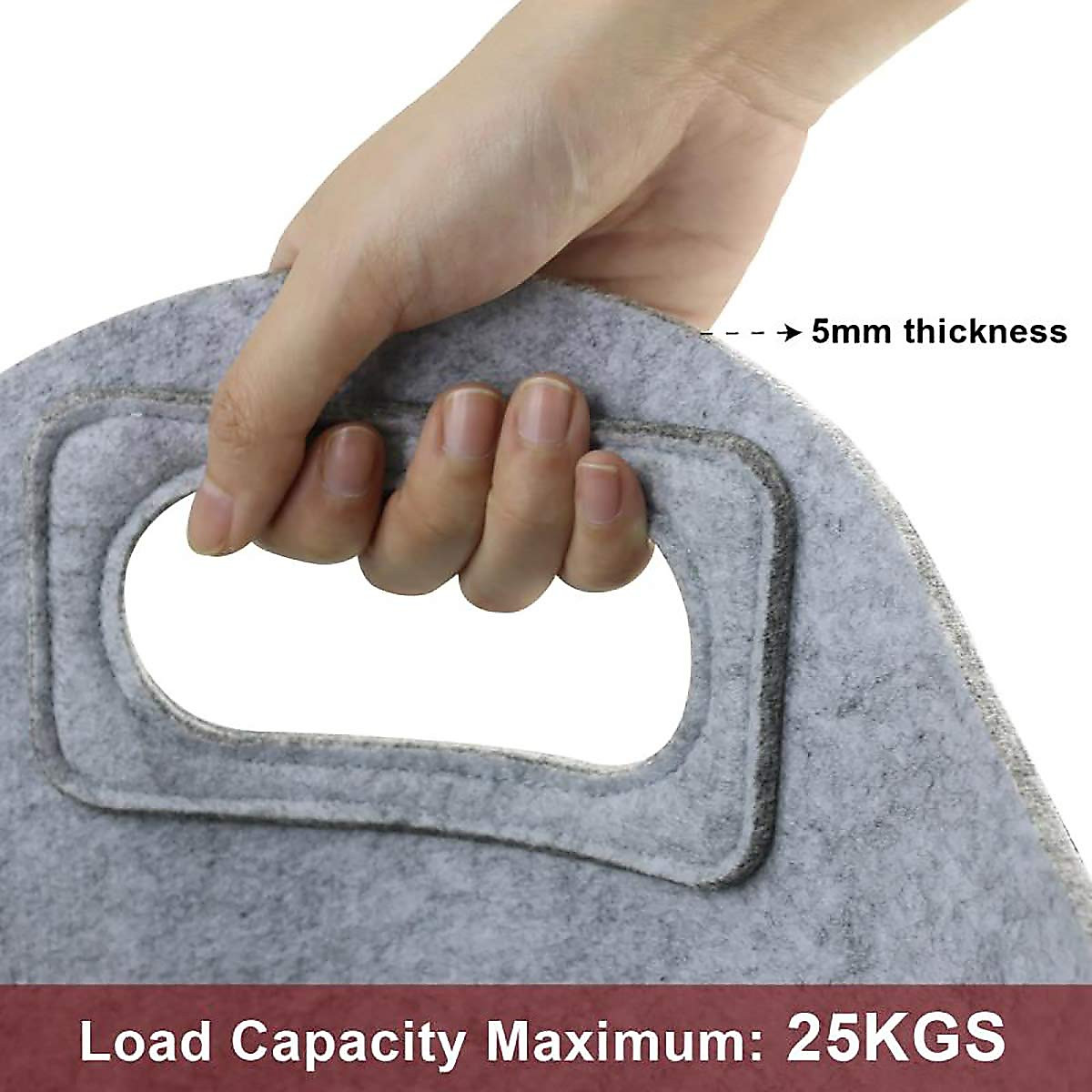 LIMEIDE Portable Felt Foldable Holder Bag/Bin/Basket for Storage,Grey Felt Bin with Handles,Collapsible & Stronger Storage Solution for Office,Bedroom,Camping,Toys Large,15.8x11.8x15.8 inches (LxWxH)