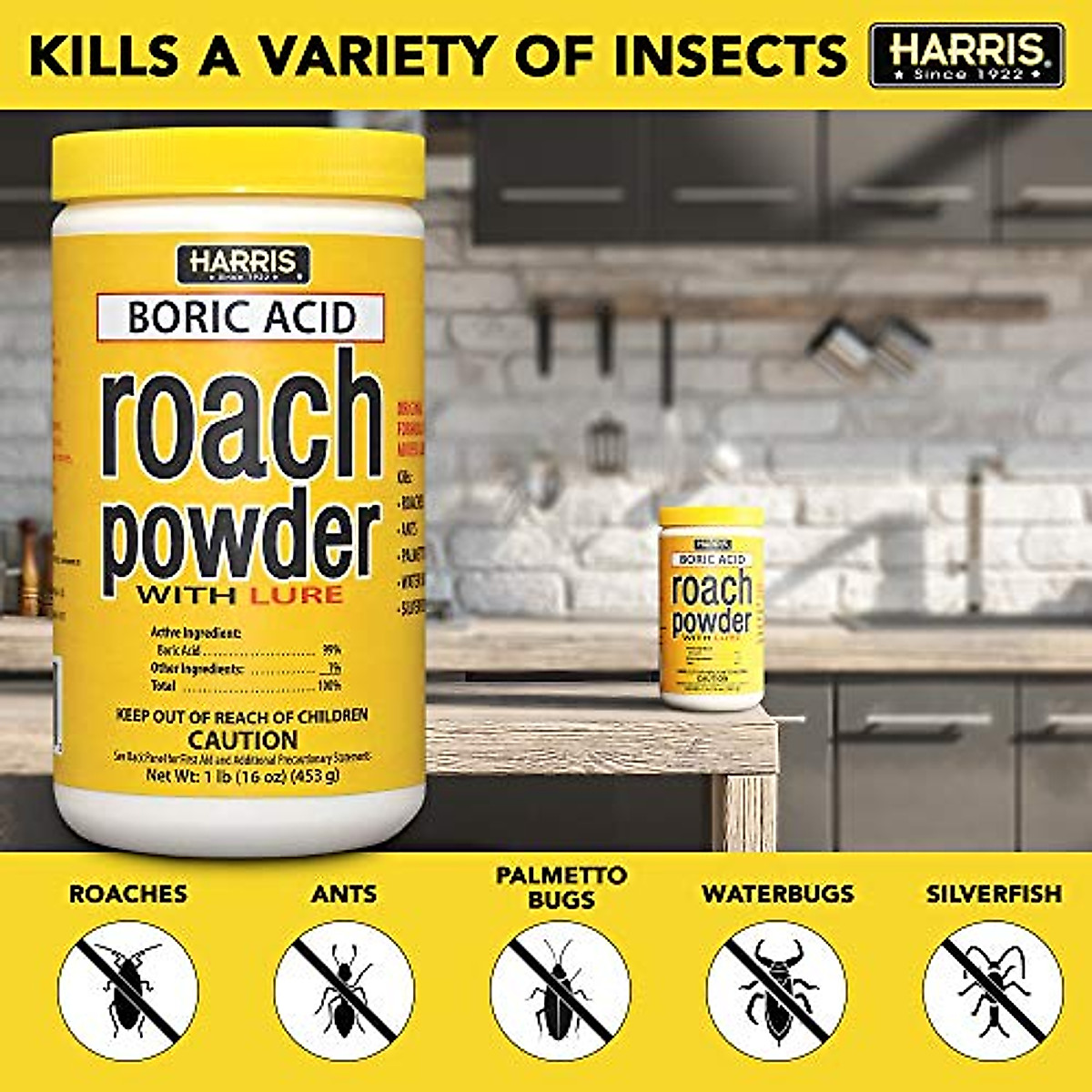 Harris Boric Acid Roach Killer Powder with Lure, 16oz