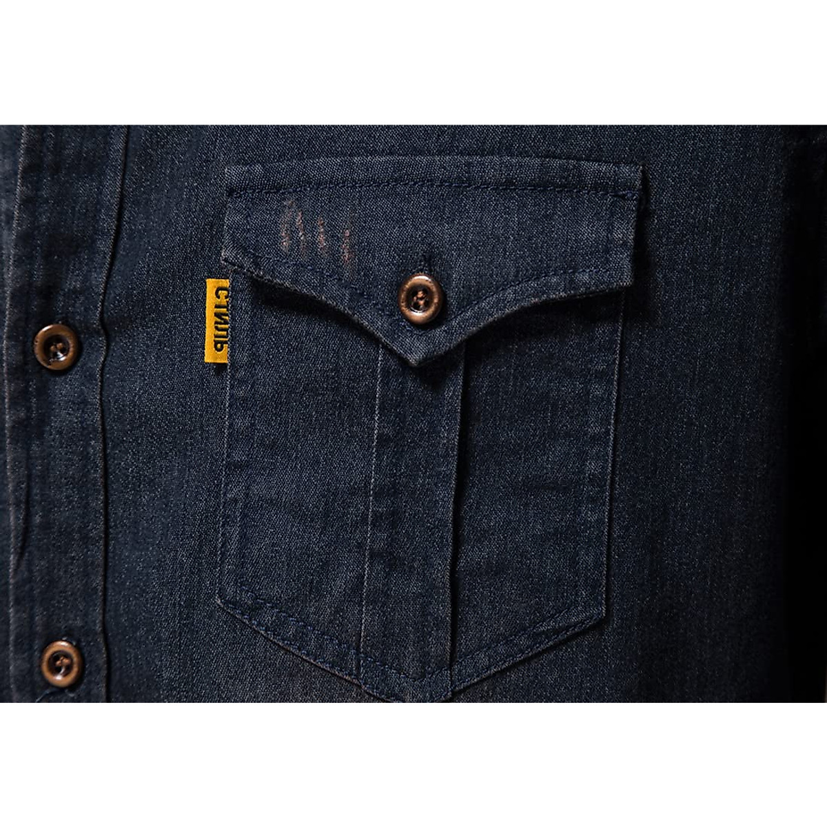 utcoco Men's Casual Slim Fit Long Sleeve Lapel Button Down Denim Shirt with Chest Pockets (L, Dark Blue)