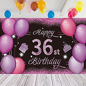 Happy 36st Birthday Backdrop Banner Pink Purple 36th Sign Poster 36 Birthday Party Supplies for Anniversary Photo Booth Photography Background Birthday Party Decorations, 72.8 x 43.3 Inch