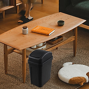 Idotry 1.8 Gallon / 7 Liter Plastic Trash Can, Small Garbage Bin with Swing Lid, Black