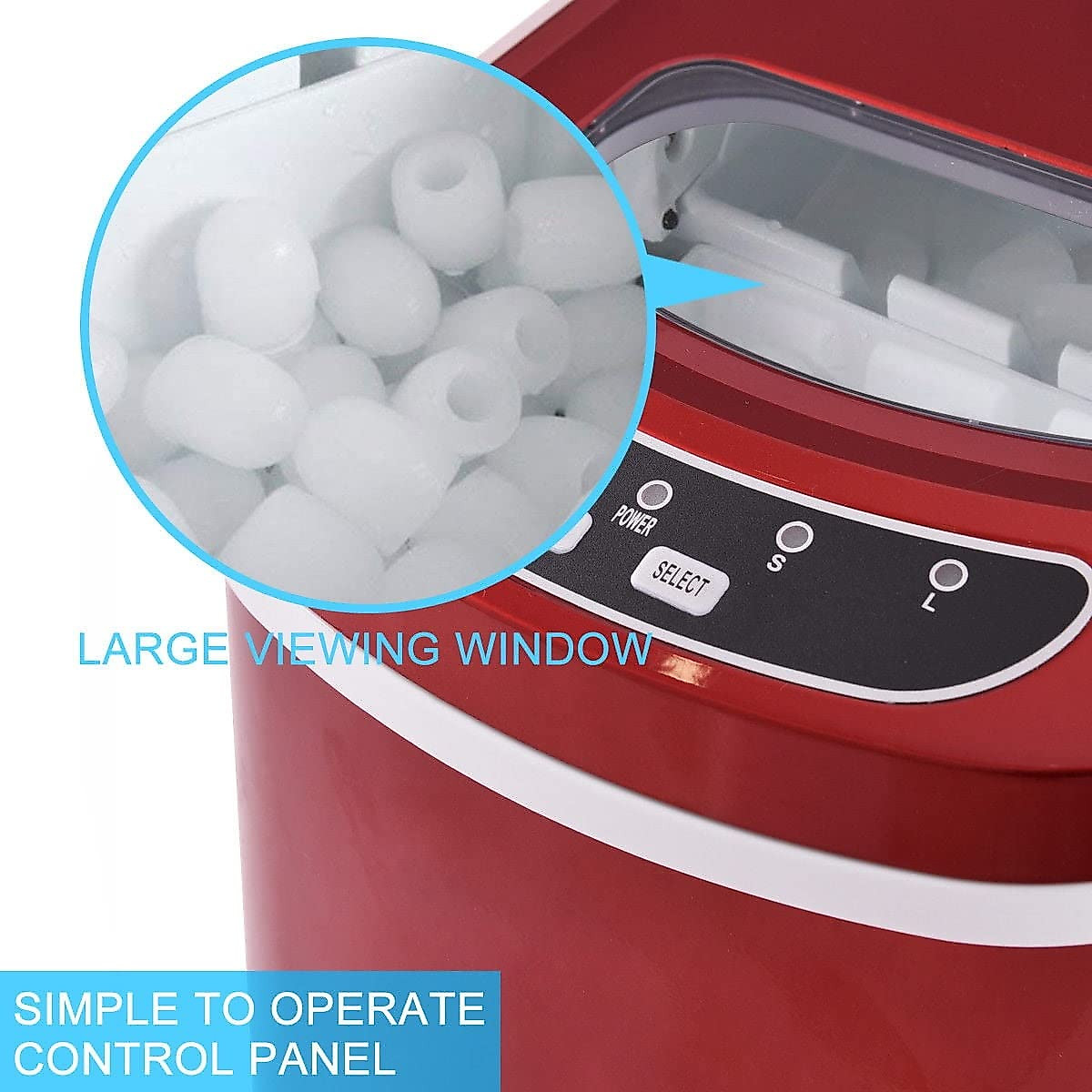 VGAZE Red Portable Compact Electric Ice Maker Machine Mini Cube 26lb/Day