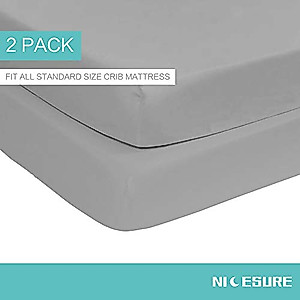 Nicesure Microfiber Fitted Crib Sheet - Soft and Breathable Toddler Sheets for 28 x 52in Fits Standard Crib and Toddler Mattress,2 Pack Set (Gray)