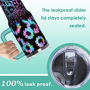 Omezin 40 Oz Sunflower Tumbler With Handle - 40oz Double Insulated Travel Coffee Mug With Lid and Straw - Sunflower Gifts For Women