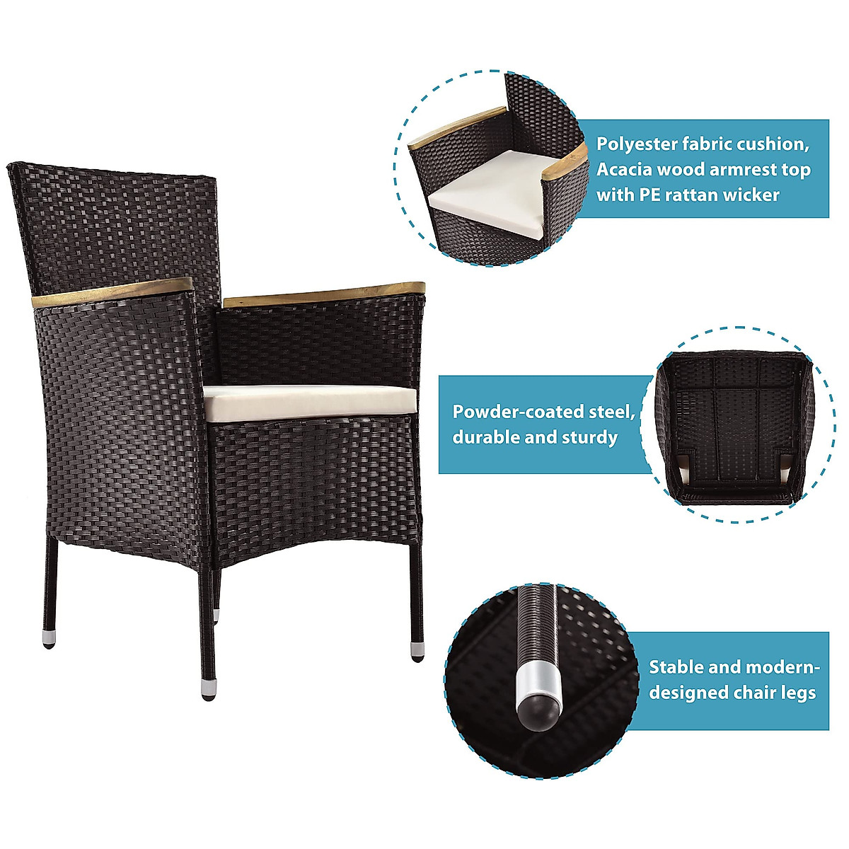 LZ LEISURE ZONE Patio Furniture Set, 7 Piece Outdoor Dining Table Set, Wicker Rattan Dining Table and Chairs Set, Patio Conversation Set with Cushions, Brown+Beige