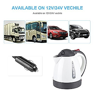 Fdit Portable Car Electric Kettle Road Trip Travel Cigarette Lighter DC12V/24V Heated Water Tea Coffee Kettle Auto Shut Off (1000ml (Kettle) (12V)